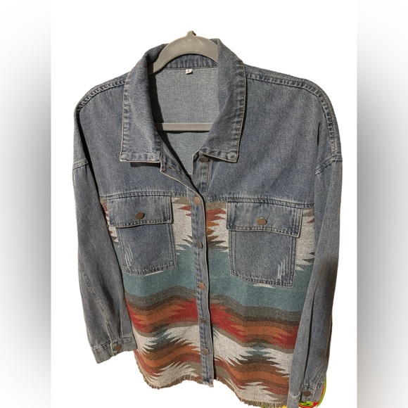 Jackets & Coats | Denim Aztec Shacket Nwot | Poshmark